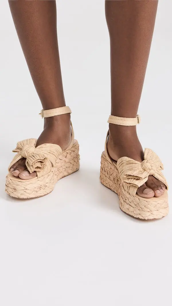 LOEFFLER RANDALL Gaby Pleated Bow Braided Espadrilles - Natural