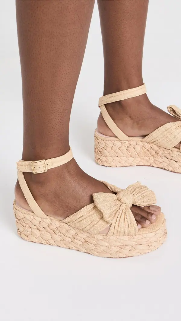 LOEFFLER RANDALL Gaby Pleated Bow Braided Espadrilles - Natural