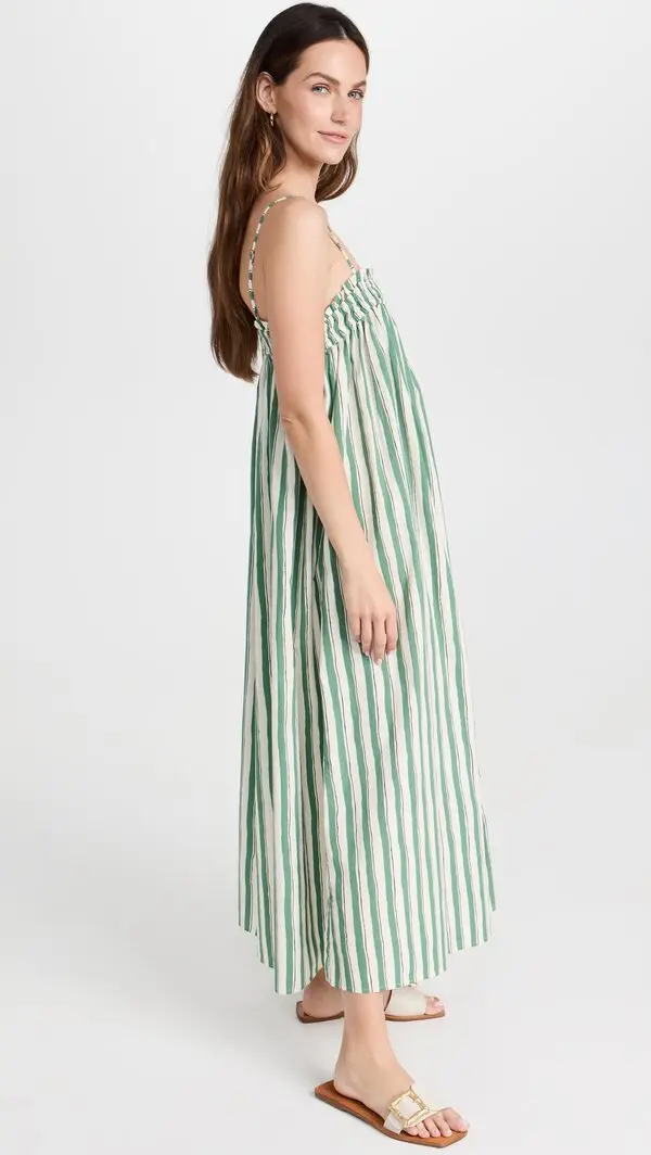 Madewell Poplin Ruffle A-Line Midi Dress In Stripe In Artist Stripe  Versailles Green - 40% Off