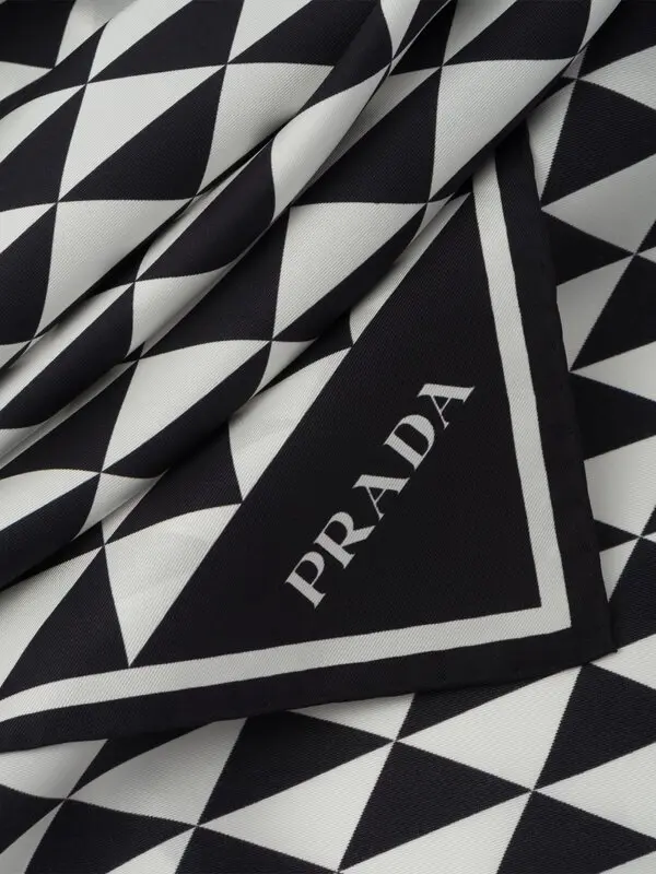 Prada Printed Silk Twill Scarf 90x90 - Black