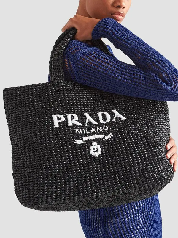 Prada Raffia Tote Bag - Black