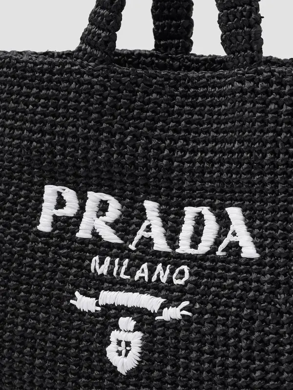 Prada Raffia Tote Bag - Black