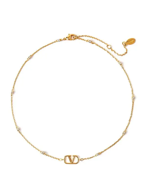 Valentino Garavani Mini Vlogo Signature Necklace In Metal And Swarovski Crystals - Gold