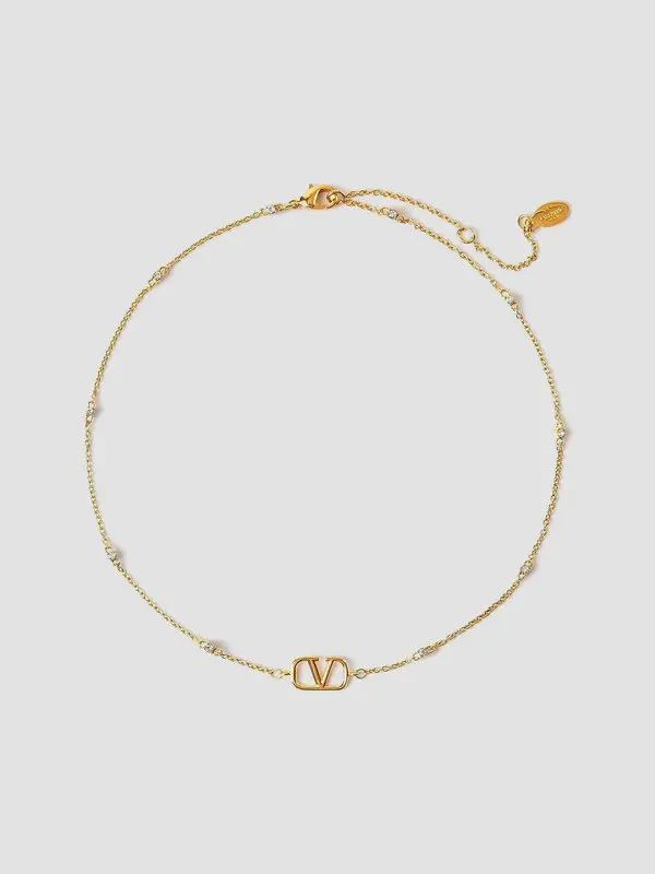 Valentino Garavani Mini Vlogo Signature Necklace In Metal And Swarovski Crystals - Gold