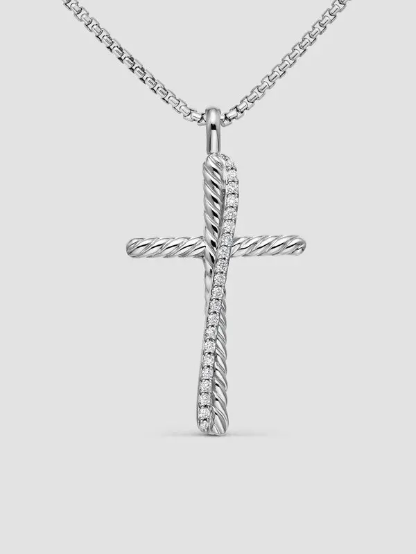 David Yurman Crossover Cross Necklace With Diamonds - Silver