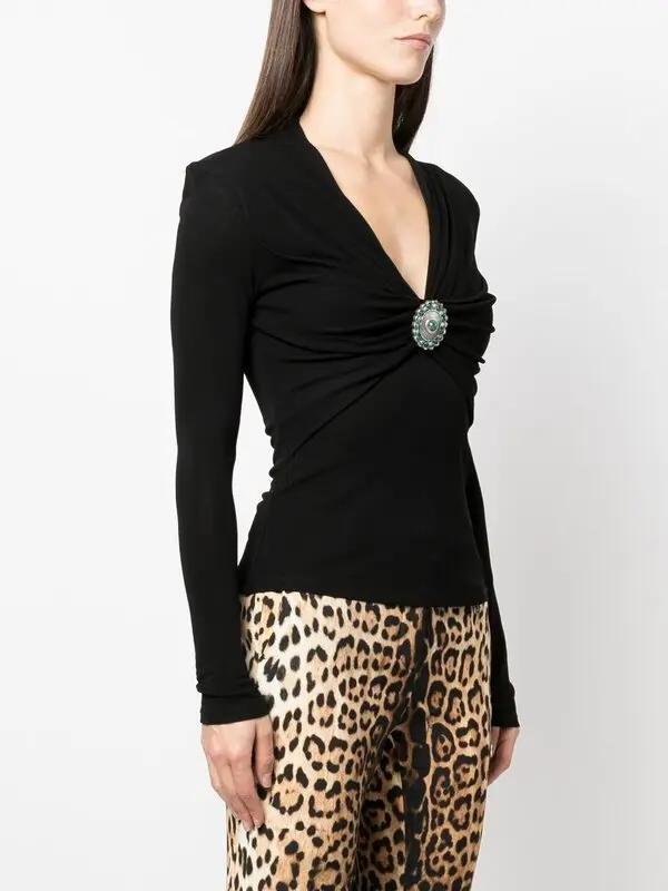 Roberto Cavalli Beaded V-neck Top