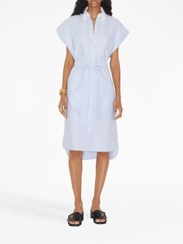 Burberry Belted Cotton Shirt Dress - Blue