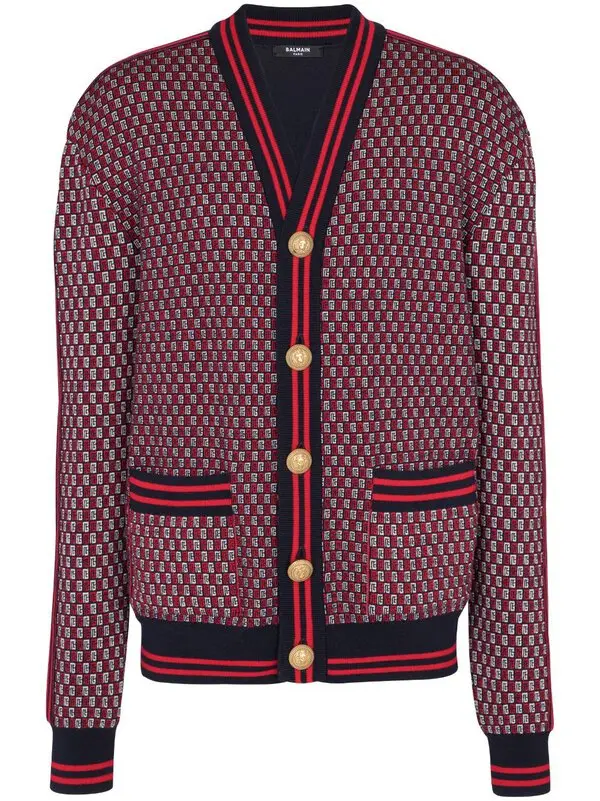 Balmain Monogram-print Checked Wool Cardigan
