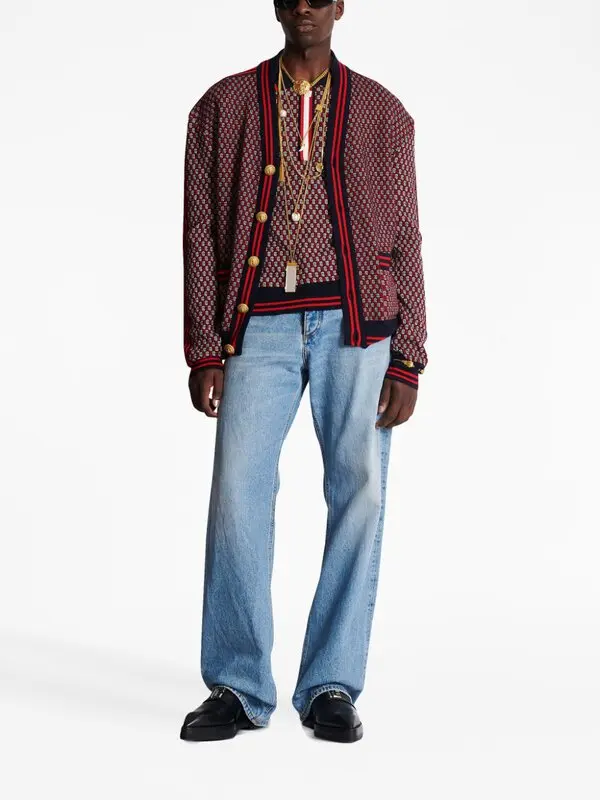 Balmain Monogram-print Checked Wool Cardigan
