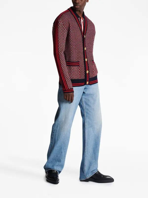 Balmain Monogram-print Checked Wool Cardigan