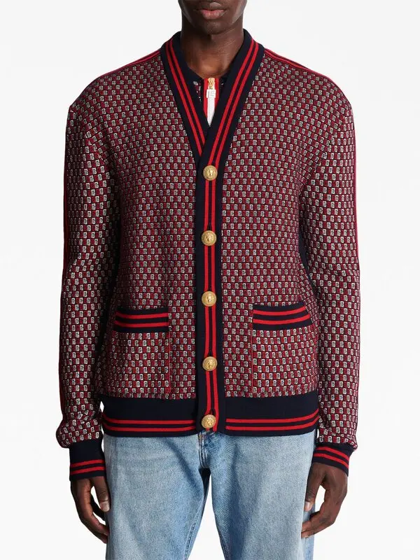 Balmain Monogram-print Checked Wool Cardigan