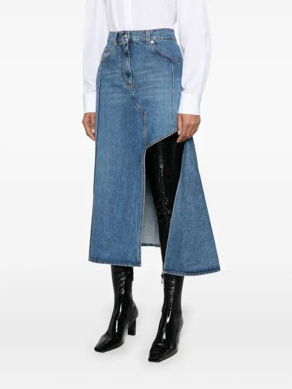 Alexander McQueen Slashed Denim Midi Skirt
