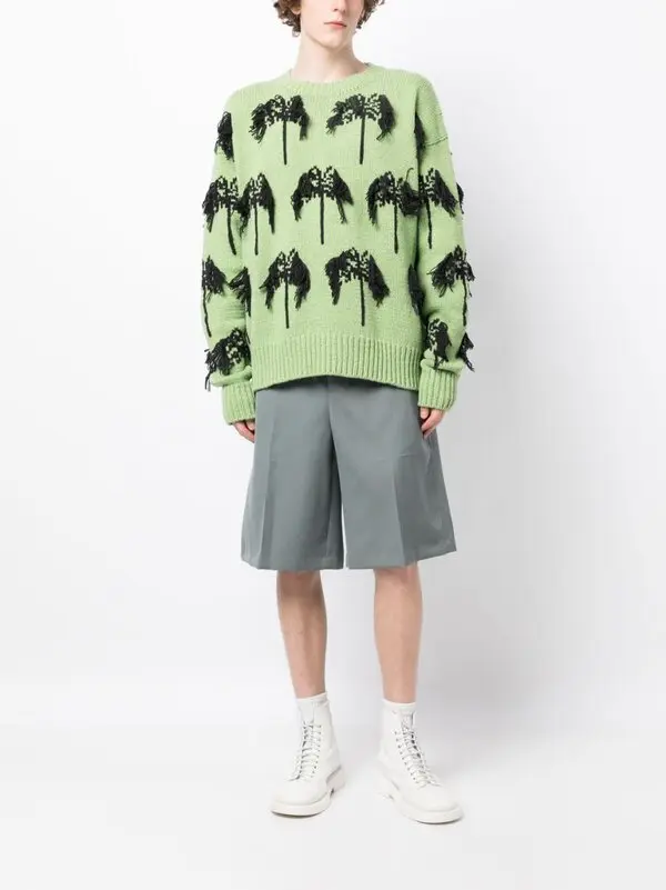 JIL SANDER Intarsia Fringed Cotton-blend Jumper