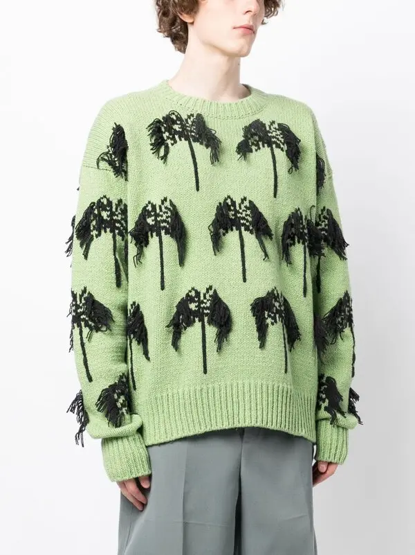 JIL SANDER Intarsia Fringed Cotton-blend Jumper