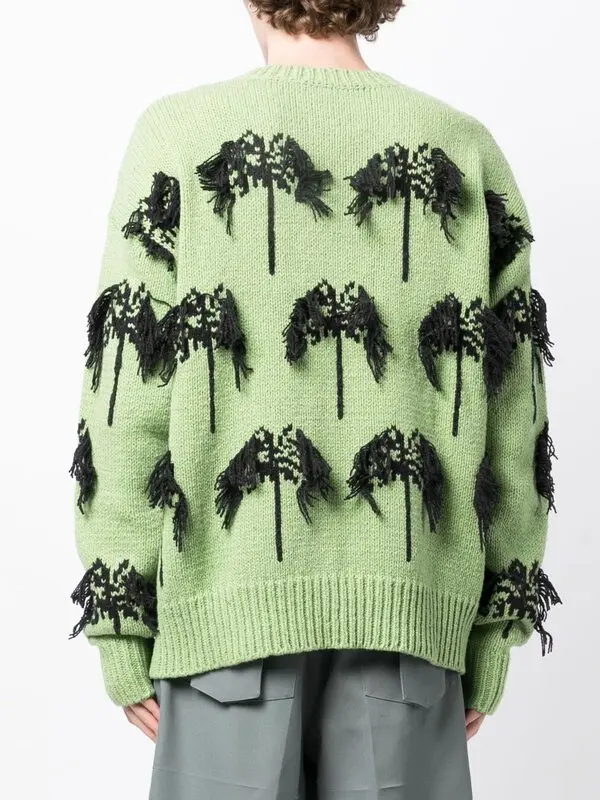 JIL SANDER Intarsia Fringed Cotton-blend Jumper