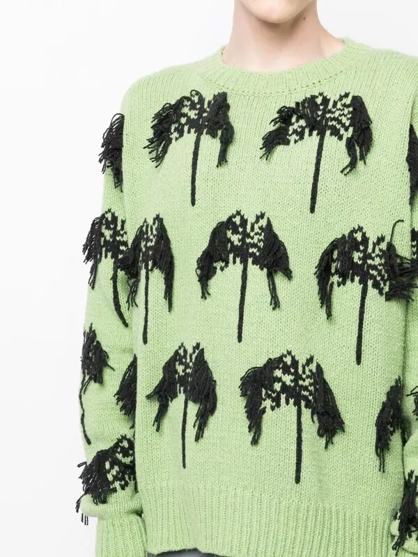 JIL SANDER Intarsia Fringed Cotton-blend Jumper