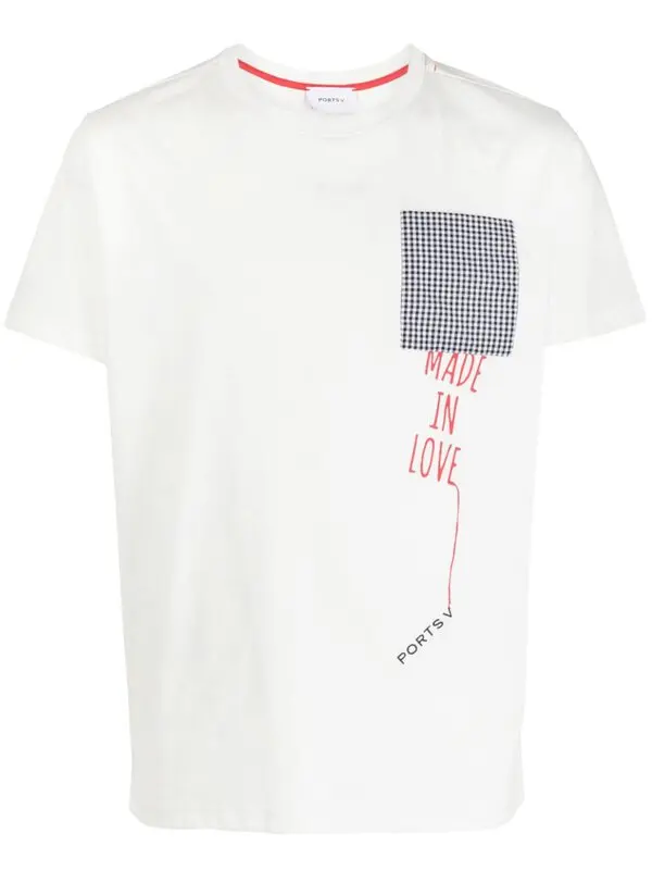 PORTS V Logo-embroidered Check-print T-shirt - White