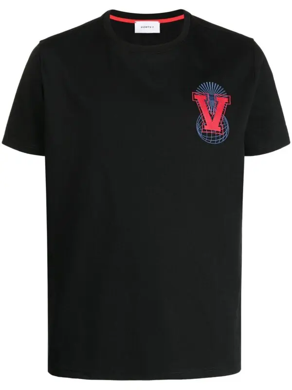 PORTS V Logo-embroidered T-shirt - Black