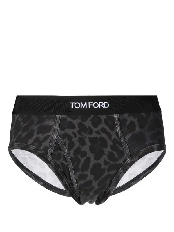 TOM FORD Logo-band Leopard-print Briefs - Grey