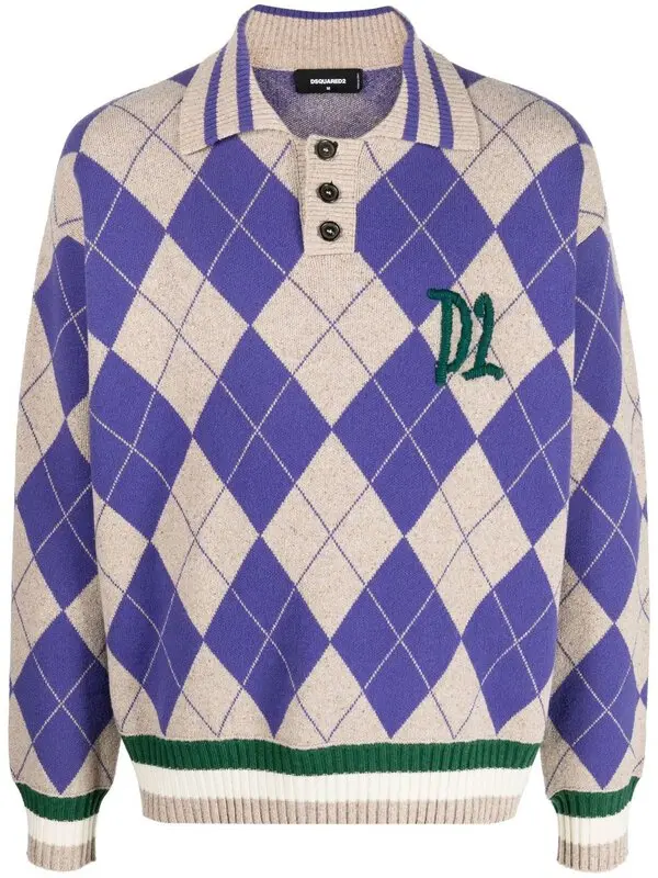Dsquared2 Argyle Check Polo Collar Jumper