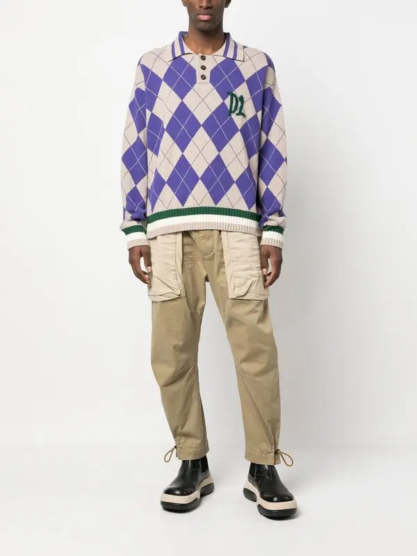 Dsquared2 Argyle Check Polo Collar Jumper