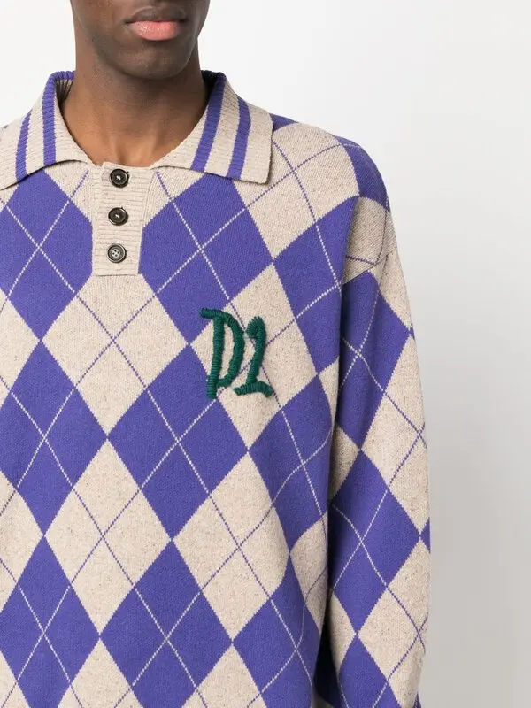 Dsquared2 Argyle Check Polo Collar Jumper