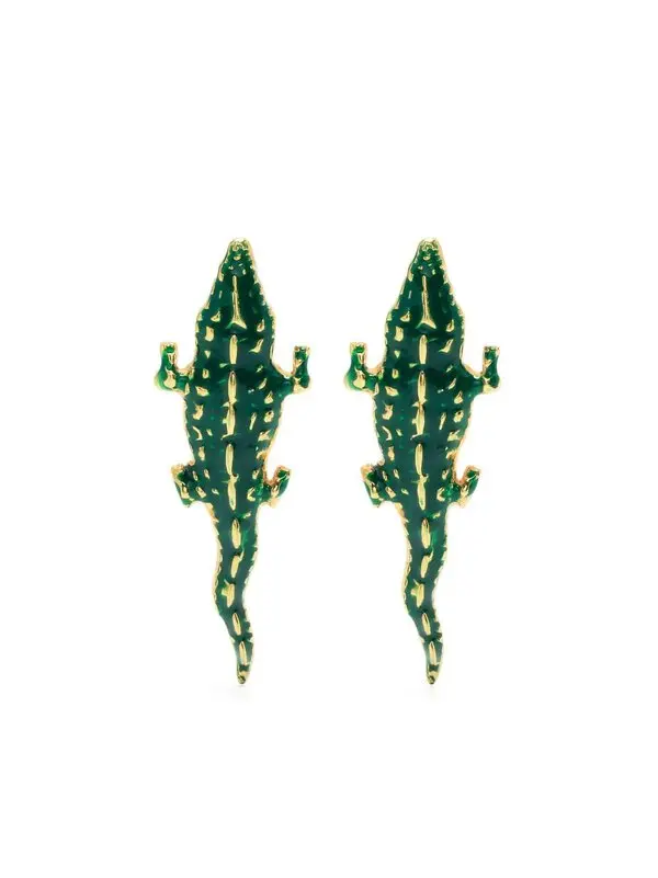 NATIA X LAKO Crocodile Polished-finish Earrings - Green