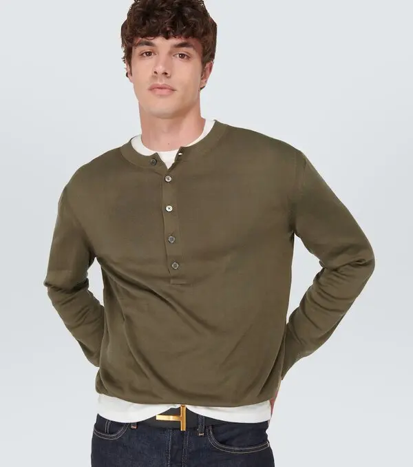 TOM FORD Silk Henley Shirt - Green