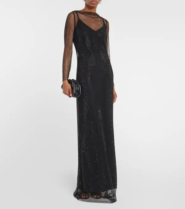 Max Mara Caracas Embellished Mesh Maxi Dress In Black - 30% Off |  Editorialist