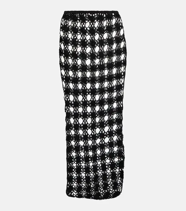 Anna Kosturova Open-knit Cotton Midi Skirt - Black