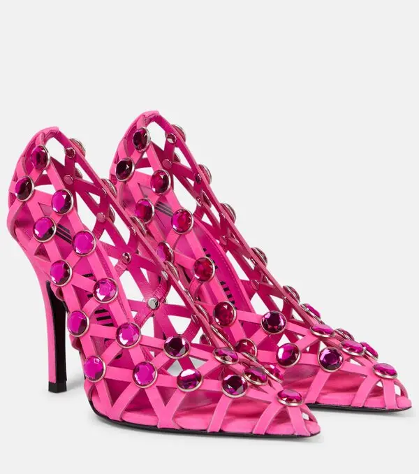 Attico Grid Crystal-embellished Pumps - Pink