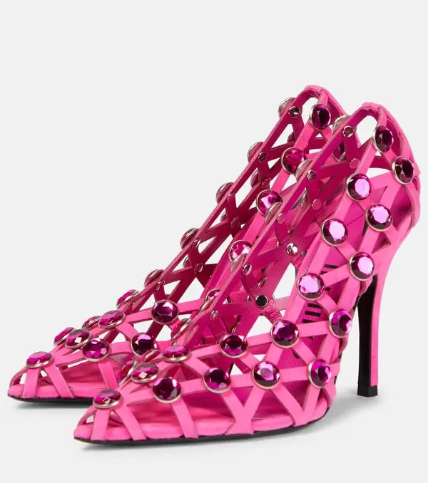 Attico Grid Crystal-embellished Pumps - Pink