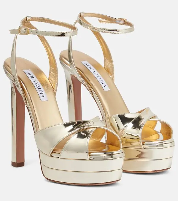 AQUAZZURA Divine 130 Metallic Platform Sandals - Gold