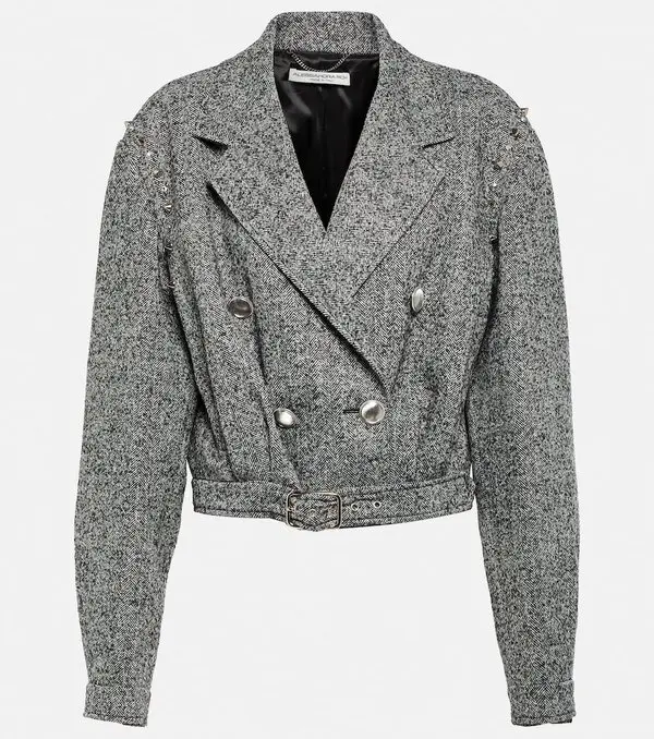 Alessandra Rich Herringbone Wool-blend Jacket