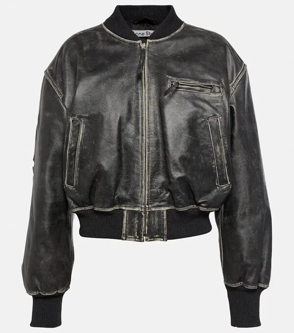 Acne Studios Cropped Leather Bomber Jacket Grey Editorialist