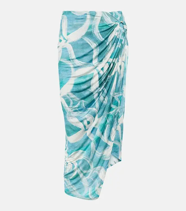 LOUISA BALLOU Coastline Printed Midi Skirt - White