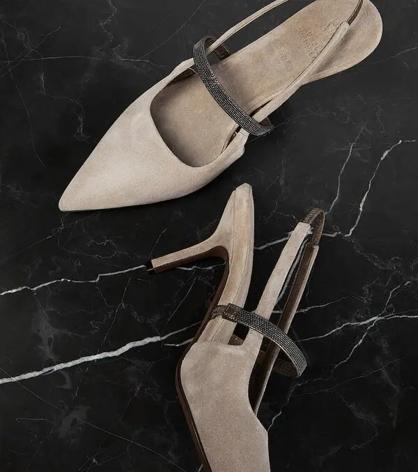 Brunello Cucinelli Monili Suede Slingback Pumps - Brown