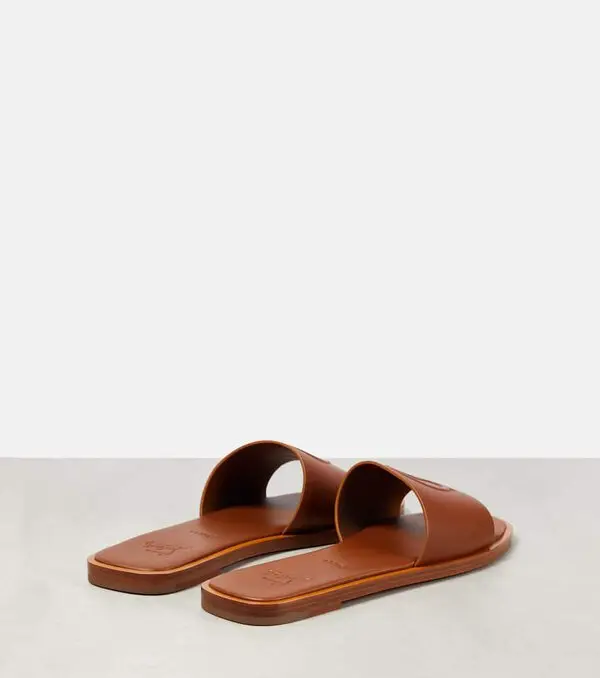 Christian Louboutin Logo Leather Slides - Brown | Editorialist