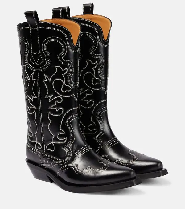 GANNI Leather Cowboy Boots