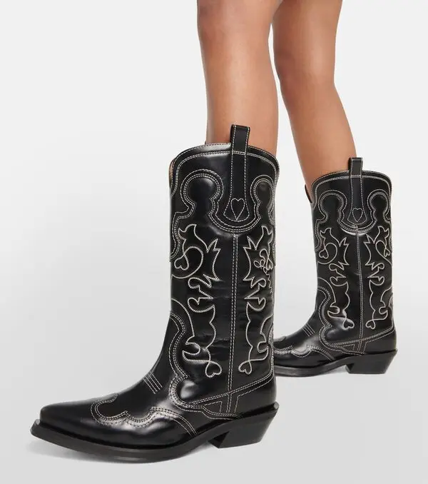 GANNI Leather Cowboy Boots