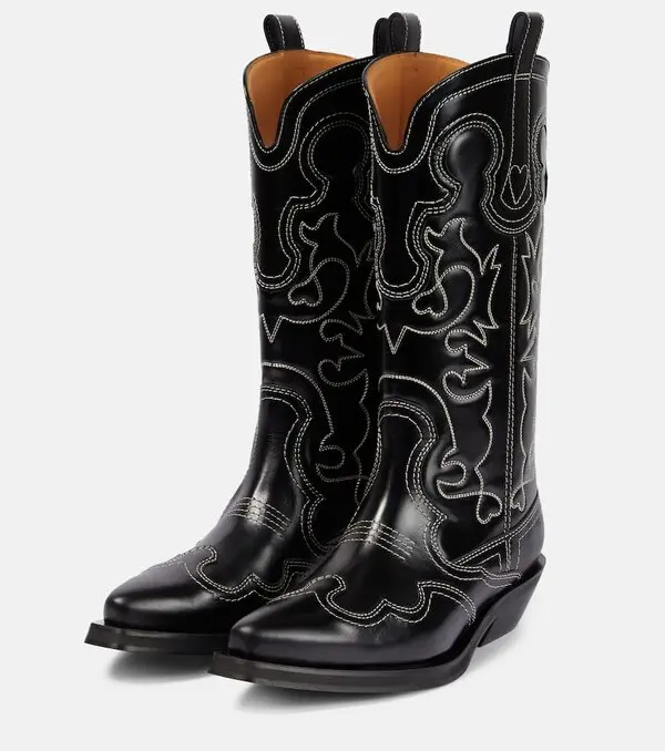 GANNI Leather Cowboy Boots