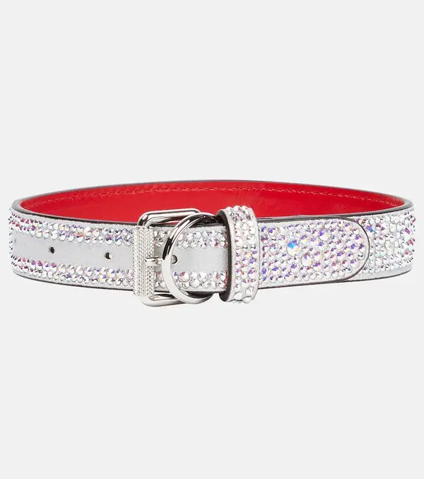 CHRISTIAN LOUBOUTIN Loubicollar Embellished Leather Dog Collar - Silver
