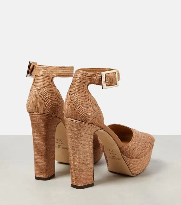 Jimmy Choo Delilah Raffia Platform Sandals In Beige - 30% Off