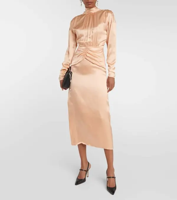 mesh sleeve long dress Bead Sequin Mesh A-line Long Dress Side Cape Long Sleeves GLGL3494