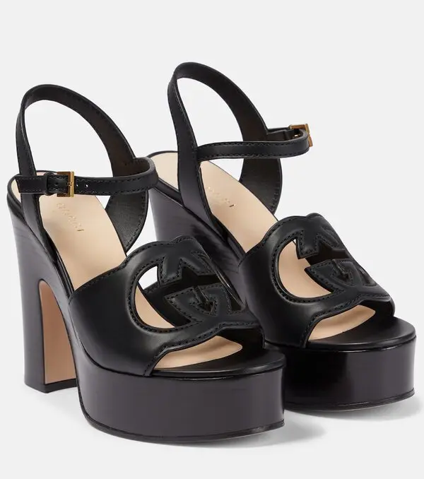 Gucci Interlocking G Leather Platform Sandals