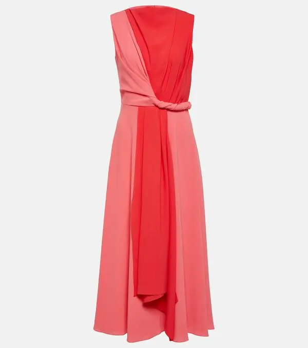 white christmas dresses Roksanda Women's Miral Asymmetric Color Block Crepe Midi Dress in Fuchsia/Crimson/Navy Size 6 / 2