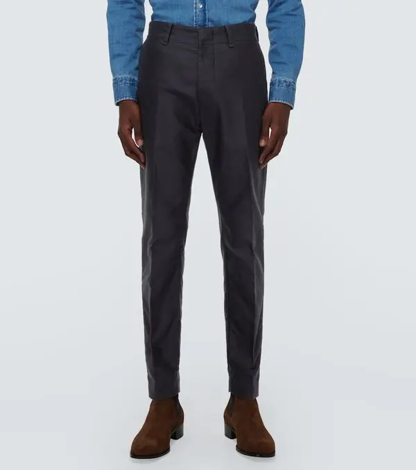 TOM FORD Straight Cotton Trousers - Blue
