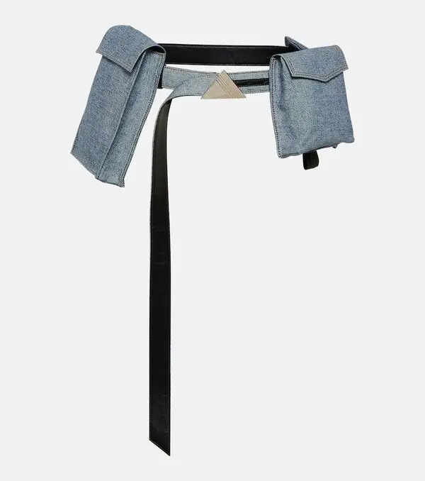 Attico Denim And Leather Belt With Pockets - Blue