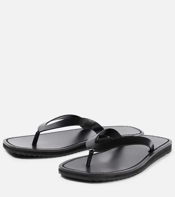 THE ROW Leather Thong Sandals - Black