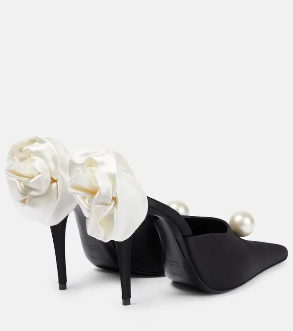 Magda Butrym Appliqué Embellished Satin Mules - Black